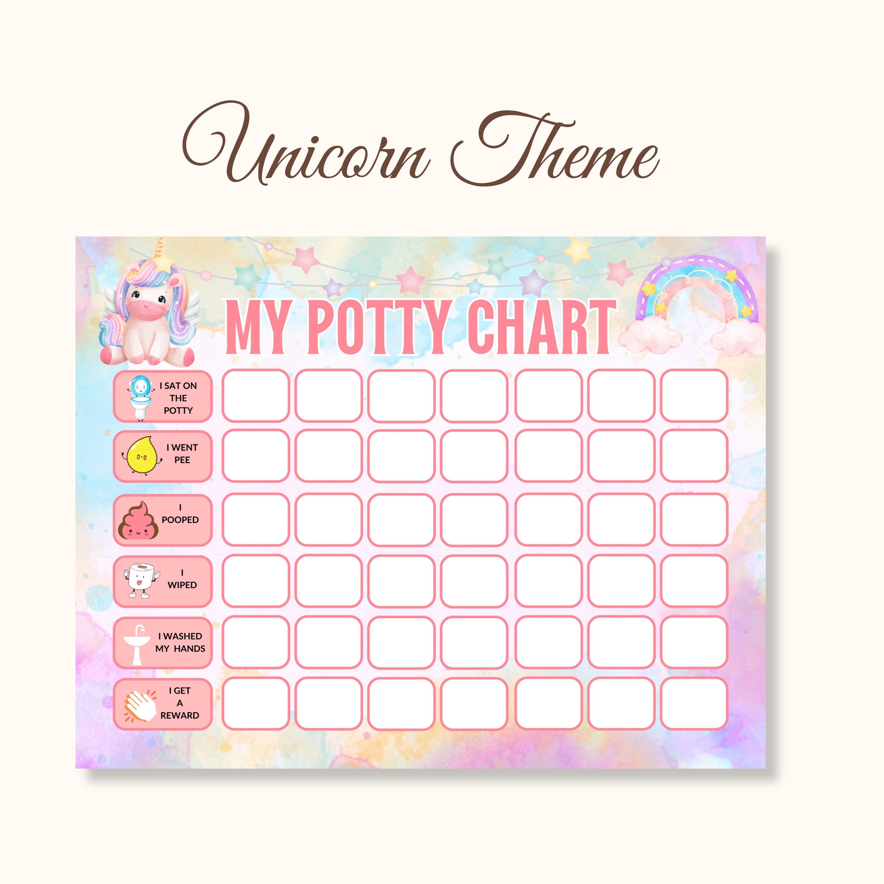 Unicorn Potty Chart for Girls Toilet Training Chart Kids Potty Chart ...