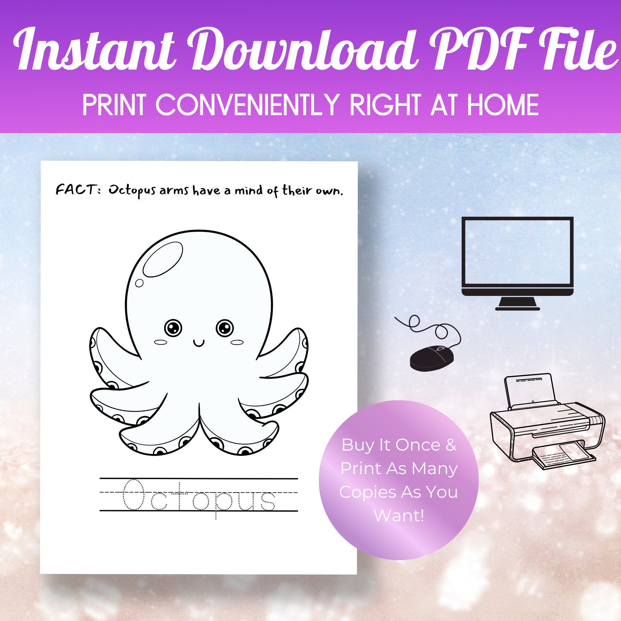 Sea Animals Tracing and Coloring Activity Pages for Kids Printable ...