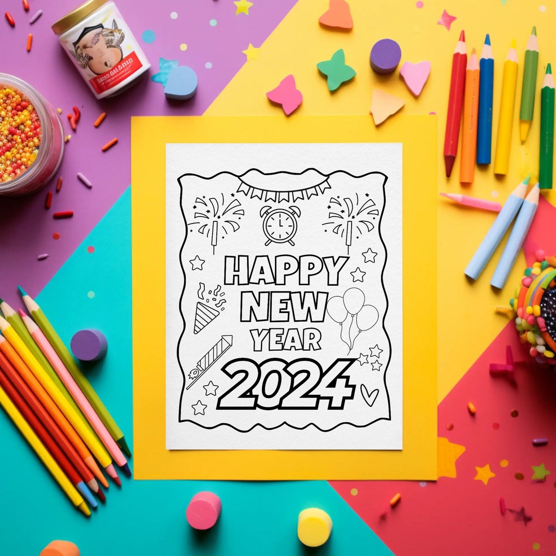 2024 Happy New Year Coloring Pages for Kids Printable New Year - Etsy