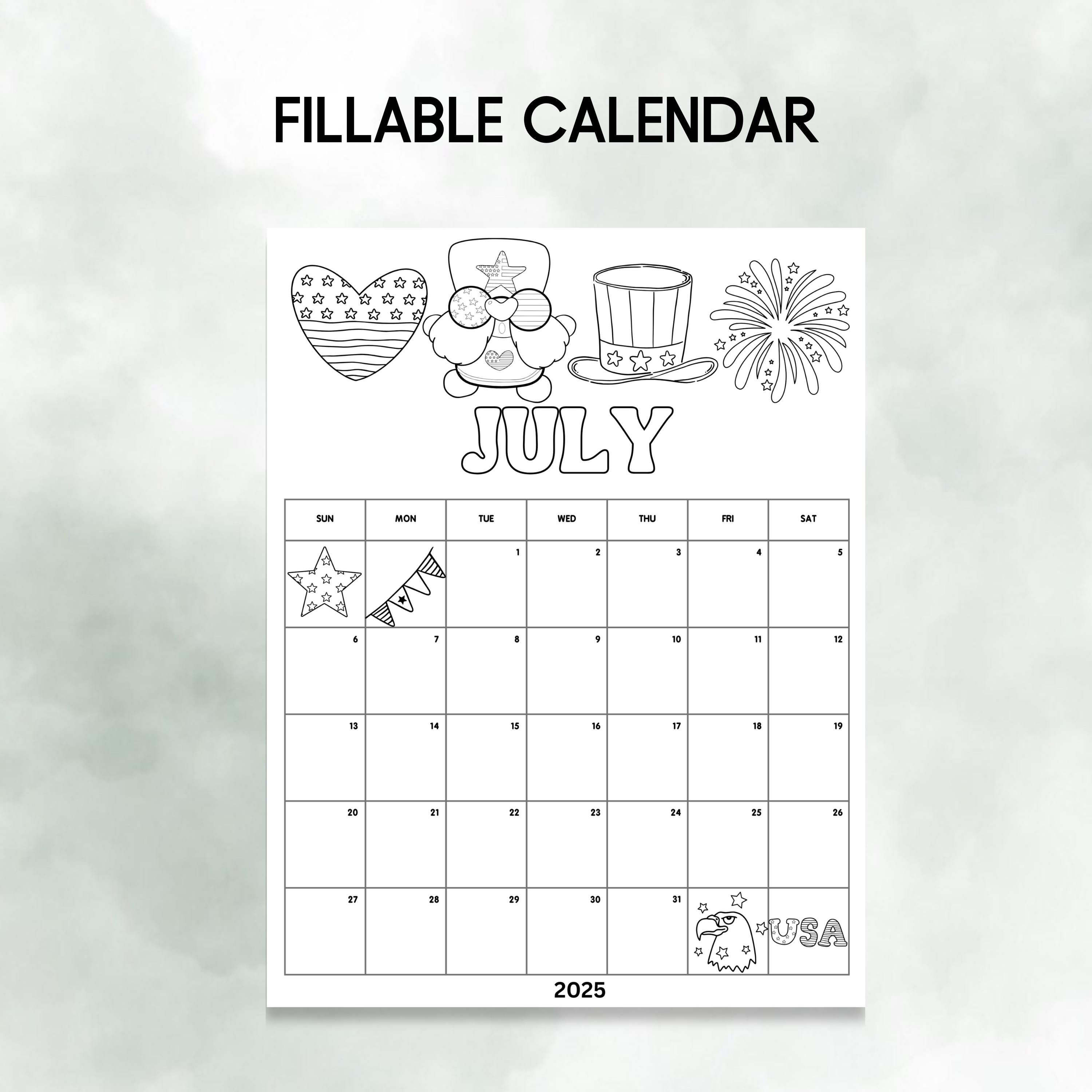 Printable 2025 Coloring Calendar for Kids Elementary Teacher Calendar ...