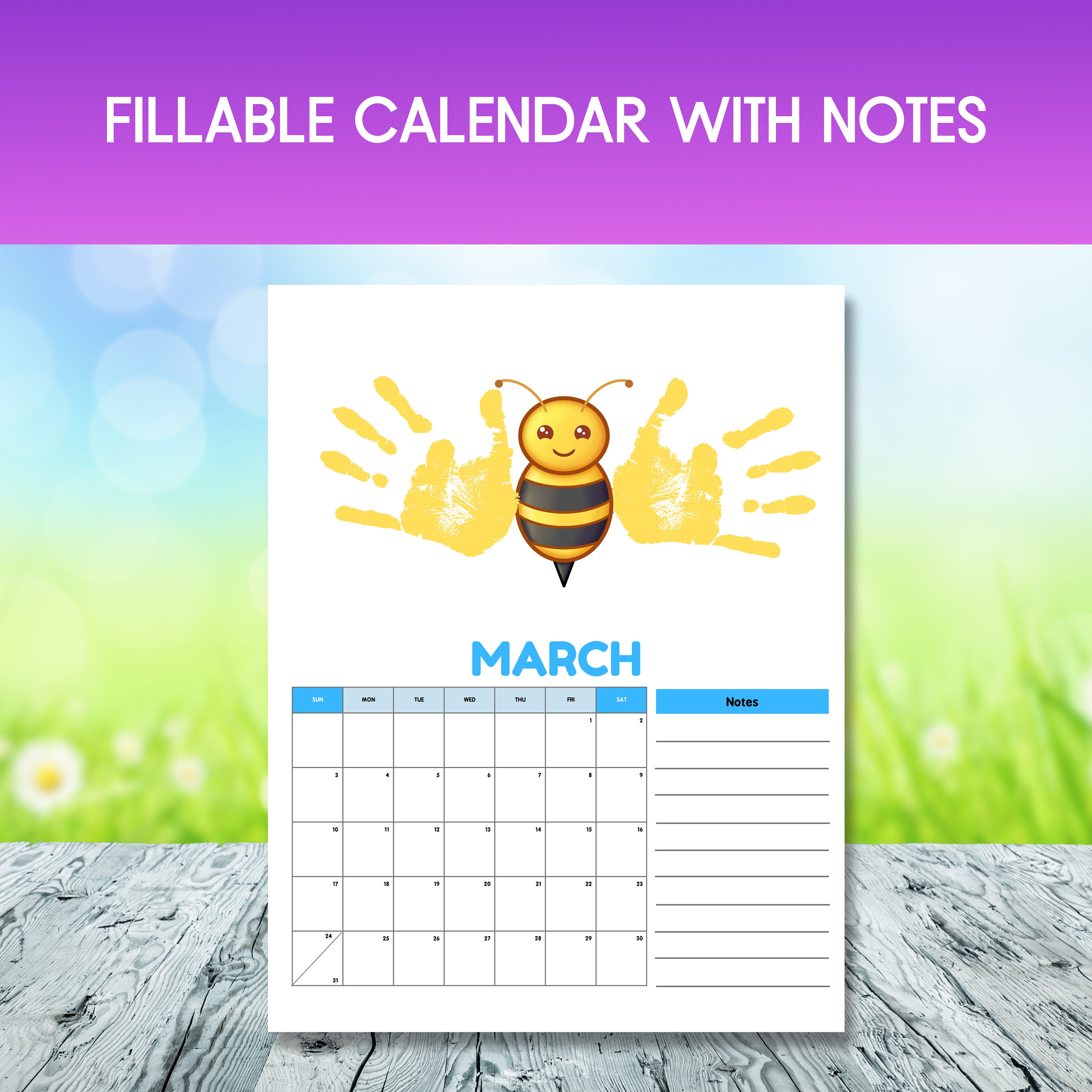 Printable Handprint Calendar Craft 2024 March Calendar Monthly Planner ...