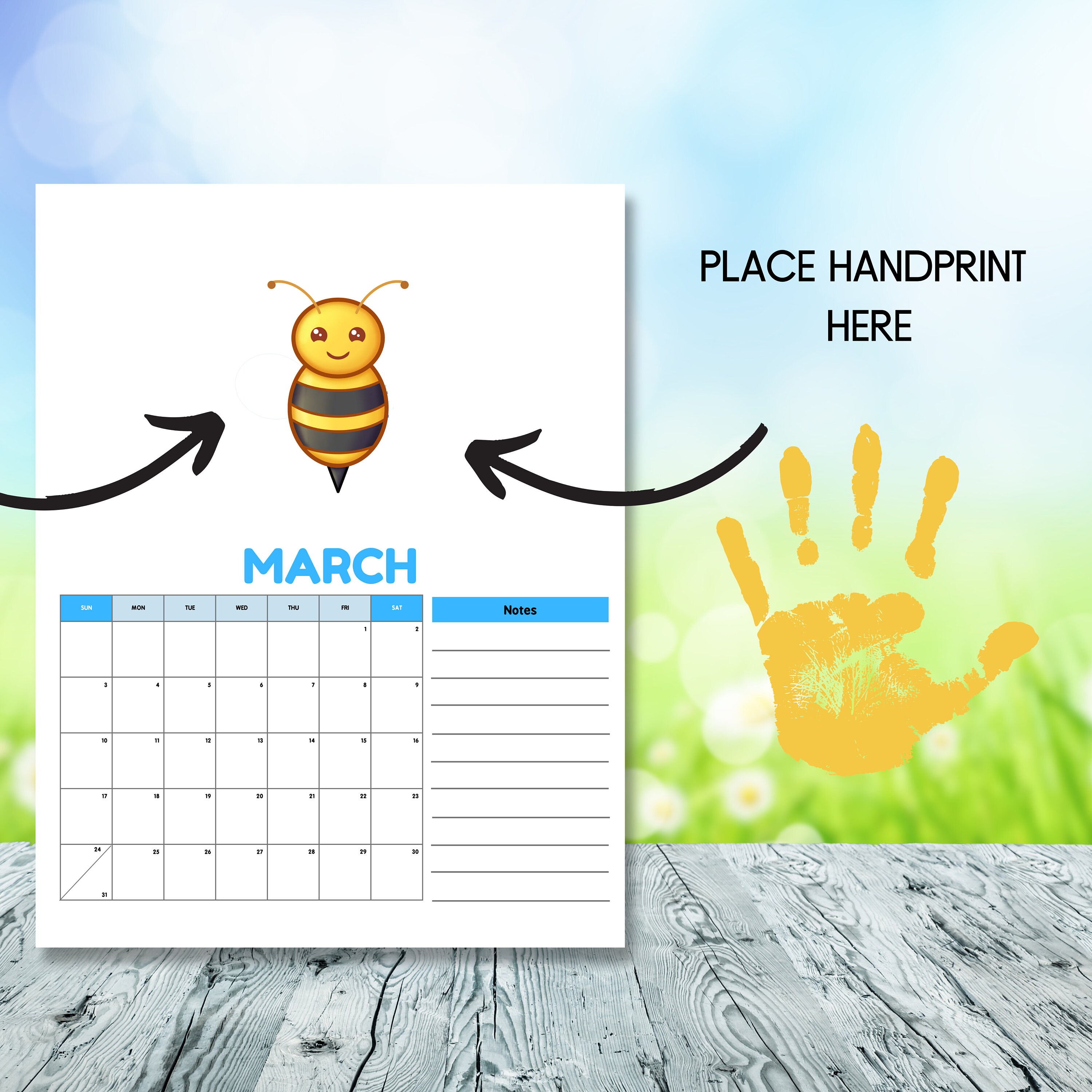 Printable Handprint Calendar Craft 2024 March Calendar Monthly Planner ...