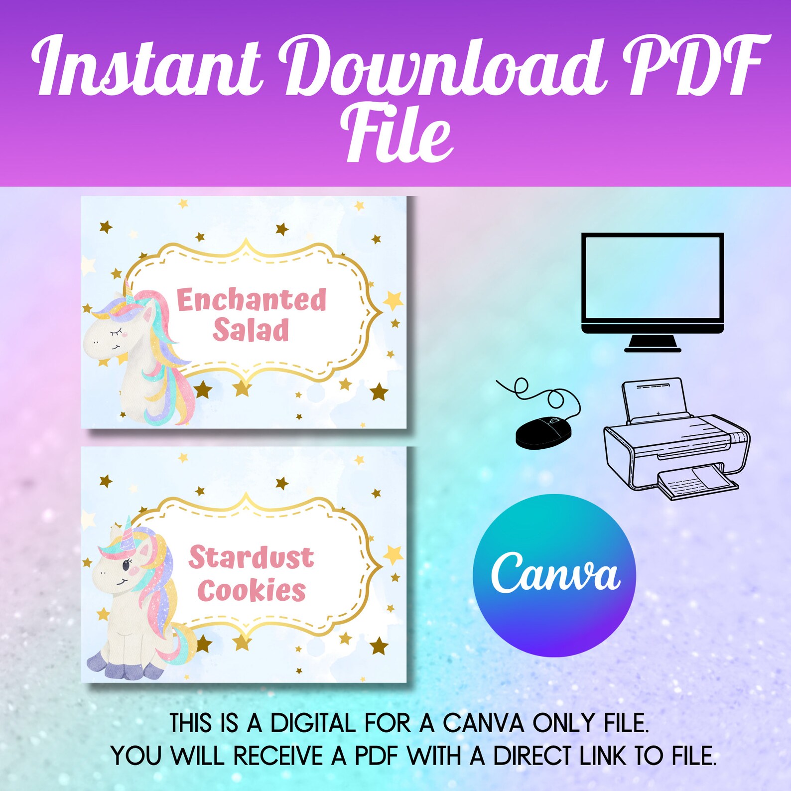 Editable Unicorn Food Label Card Template Buffet Card Template Unicorn ...