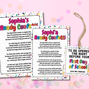 Editable Ready Confetti First Day of School Printable Poem Night Before ...