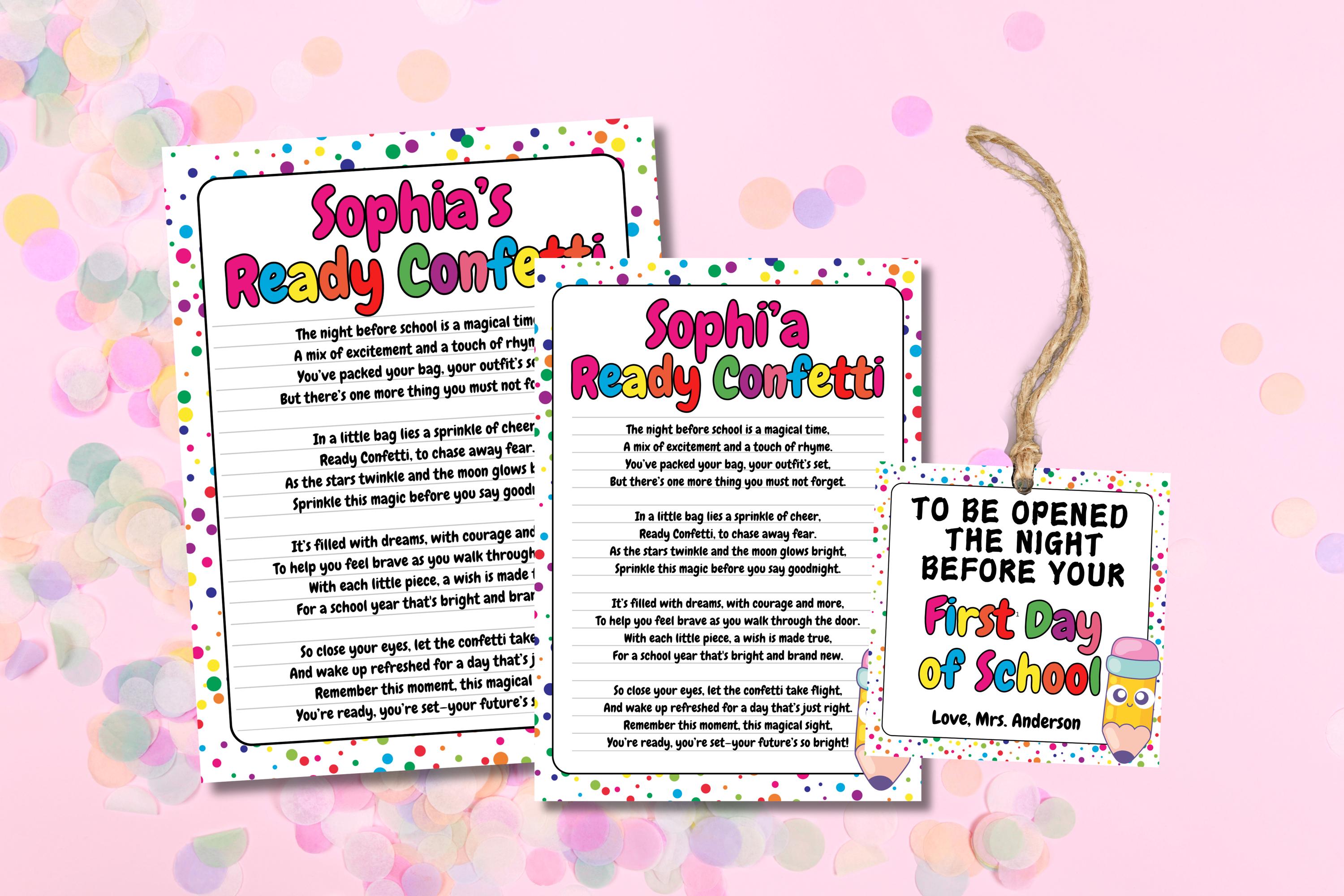 Editable Ready Confetti First Day of School Printable Poem Night Before ...