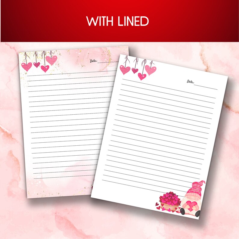 Printable Valentines Day Stationery Set Pink Stationery Gnome ...