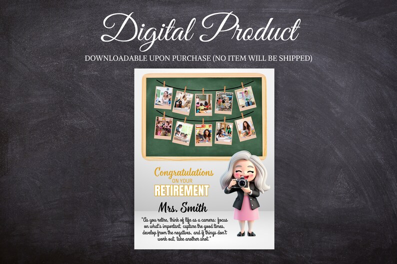 Retirement Teacher Photo Custom Editable Appreciation Gift Cartoon ...