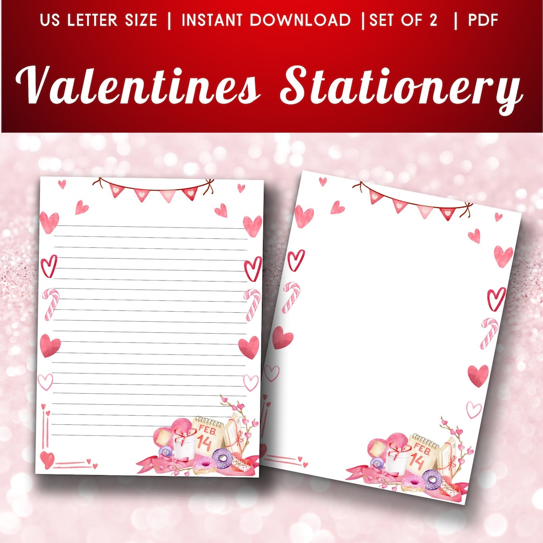 Printable Valentines Stationery Set Heart Stationery Love Stationery ...