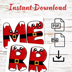 Merry Christmas Banner Printable Garland Santa Clause Theme Bulletin ...