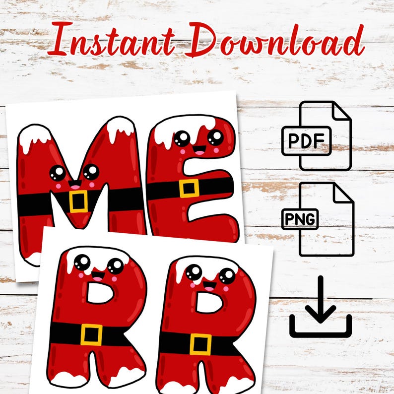 Merry Christmas Banner Printable Garland Santa Clause Theme Bulletin ...