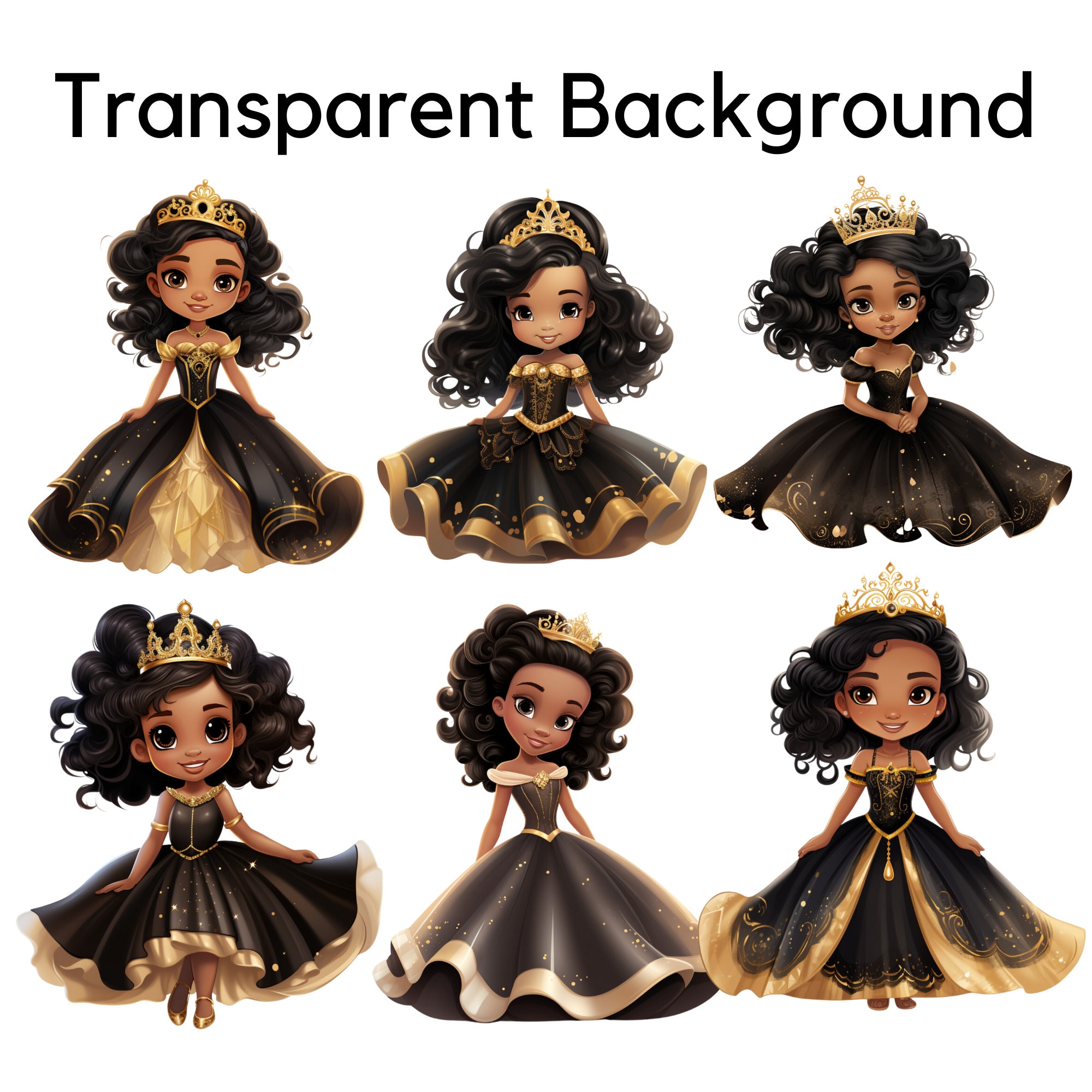 Black Princess PNG Bundle 35 Princess Birthday Fairytale Princess ...