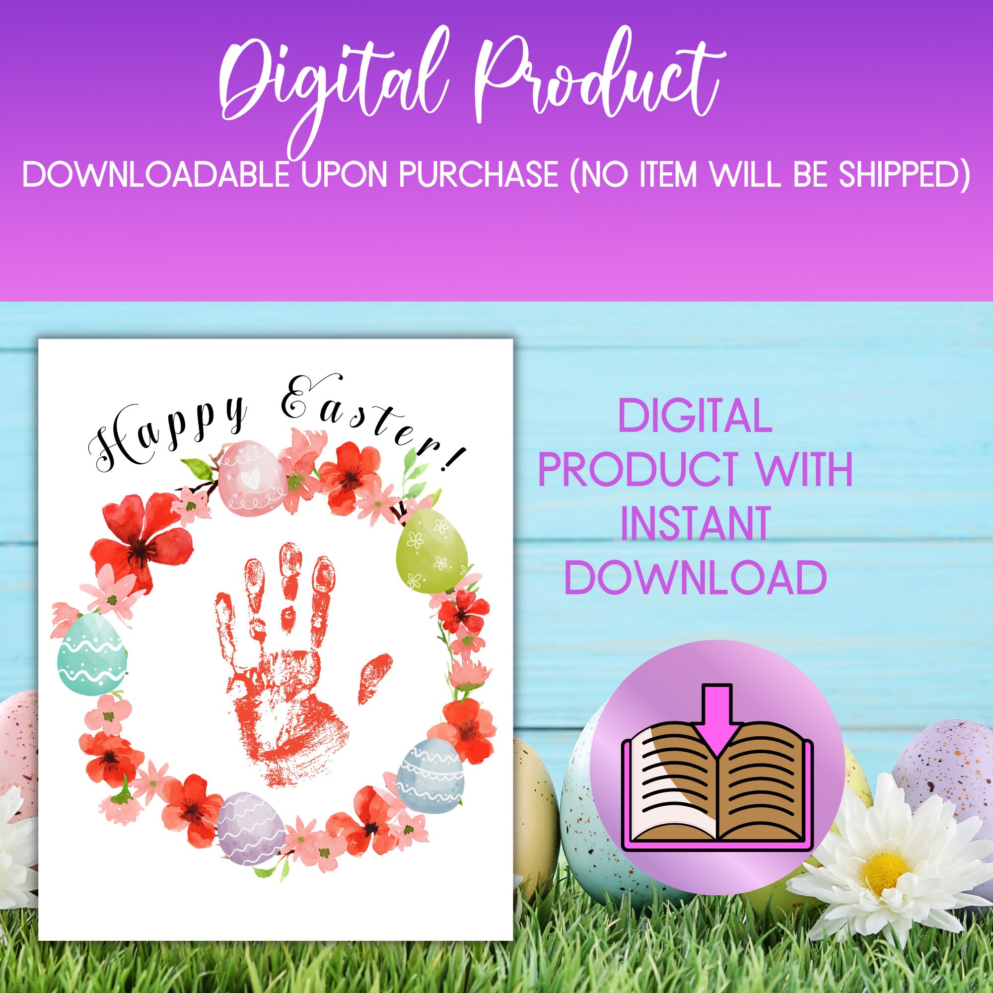 Easter Handprint Craft Printable Easter Craft Floral Wreath Easter ...
