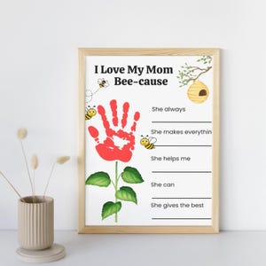 Mothers Birthday Flower Handprint Craft Cute Pun I Love My Mom Beecause ...