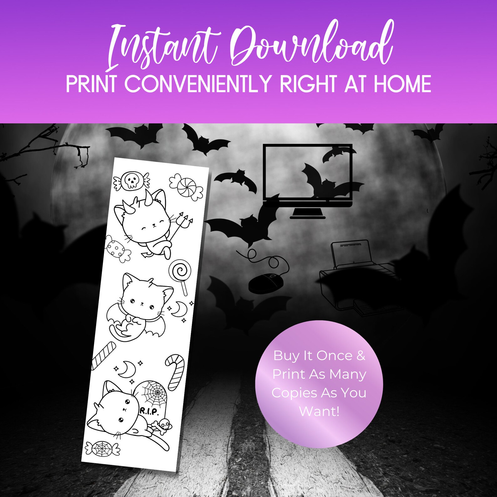 Halloween Coloring Bookmarks for Kids Set of 4 Halloween Bookmarks ...