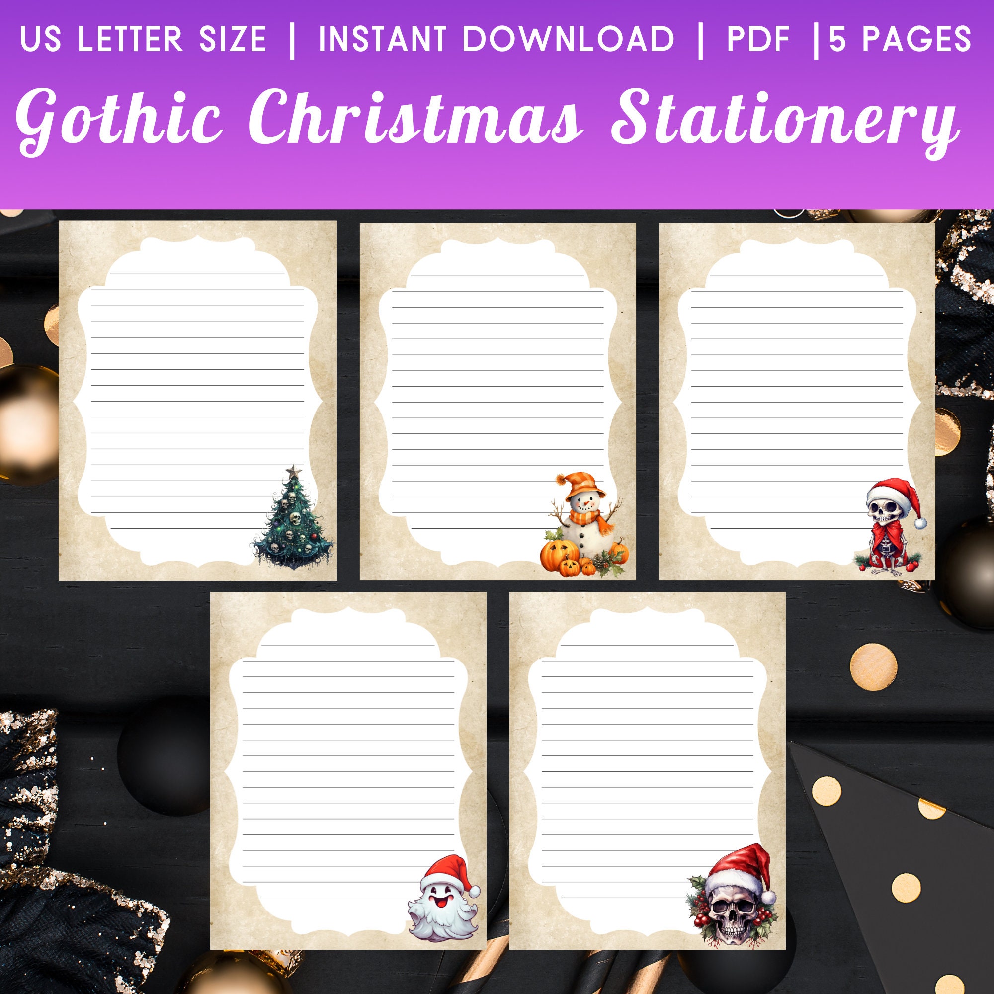 Gothic Christmas Stationary Printable Christmas Stationery Holiday ...
