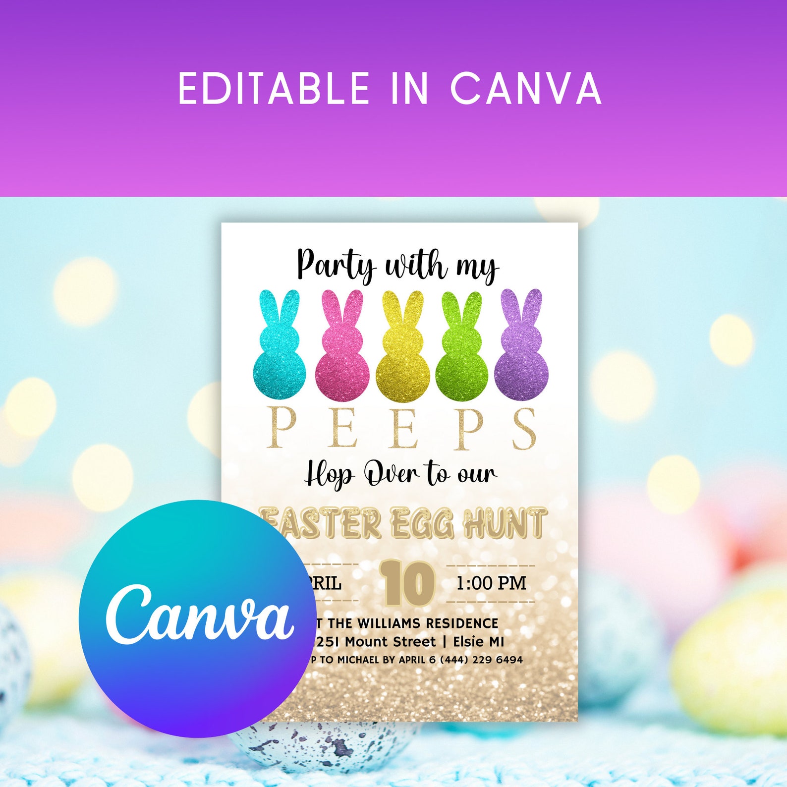 Customizable Easter Egg Hunt Invitation Editable Easter Invitation ...