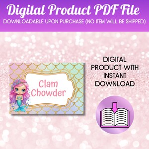 Editable Mermaid Party Food Label Mermaid Blank Food Tent Cards Labels ...