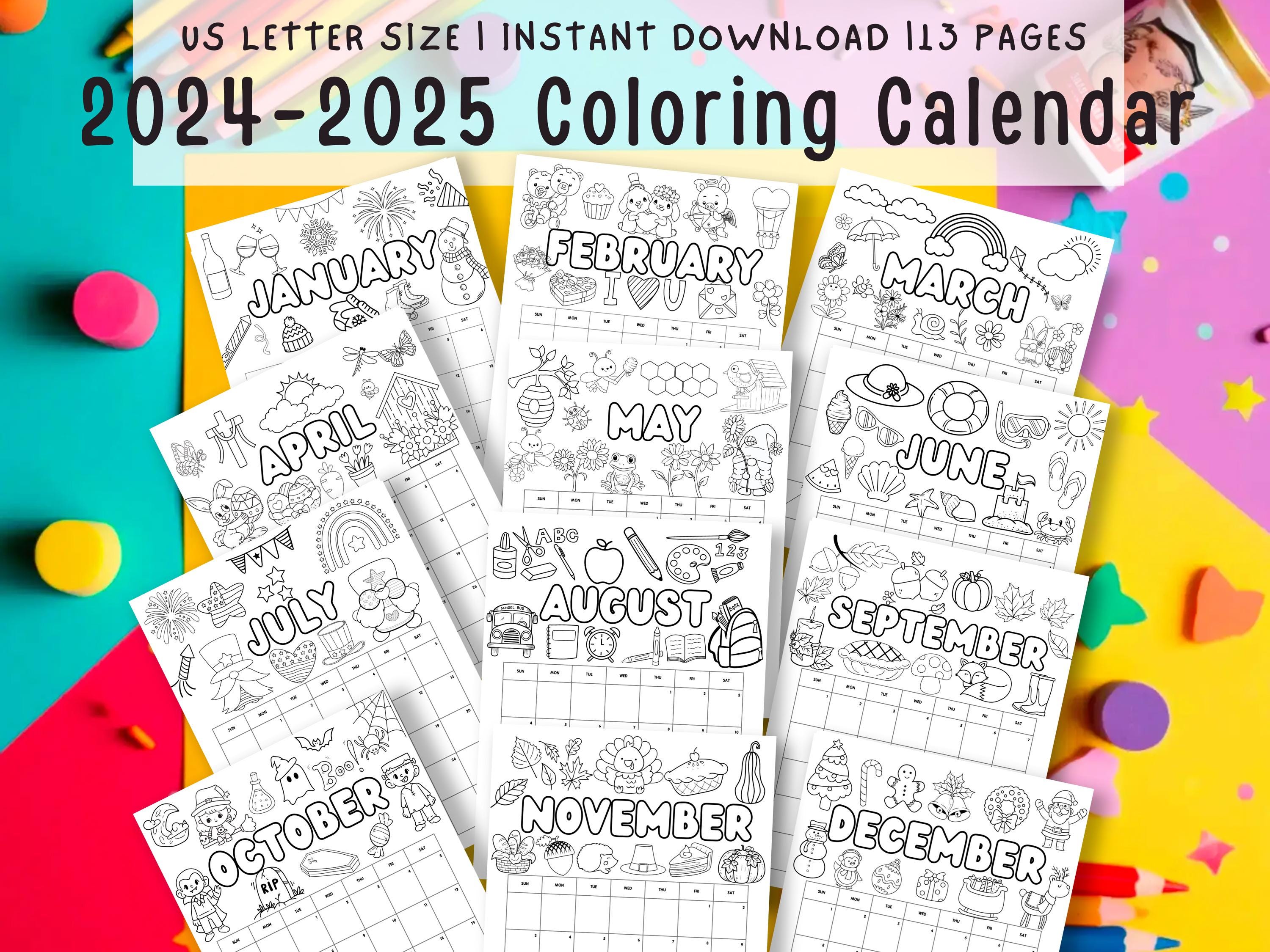 Printable 2024 2025 Coloring Calendar for Kids Elementary Teacher ...