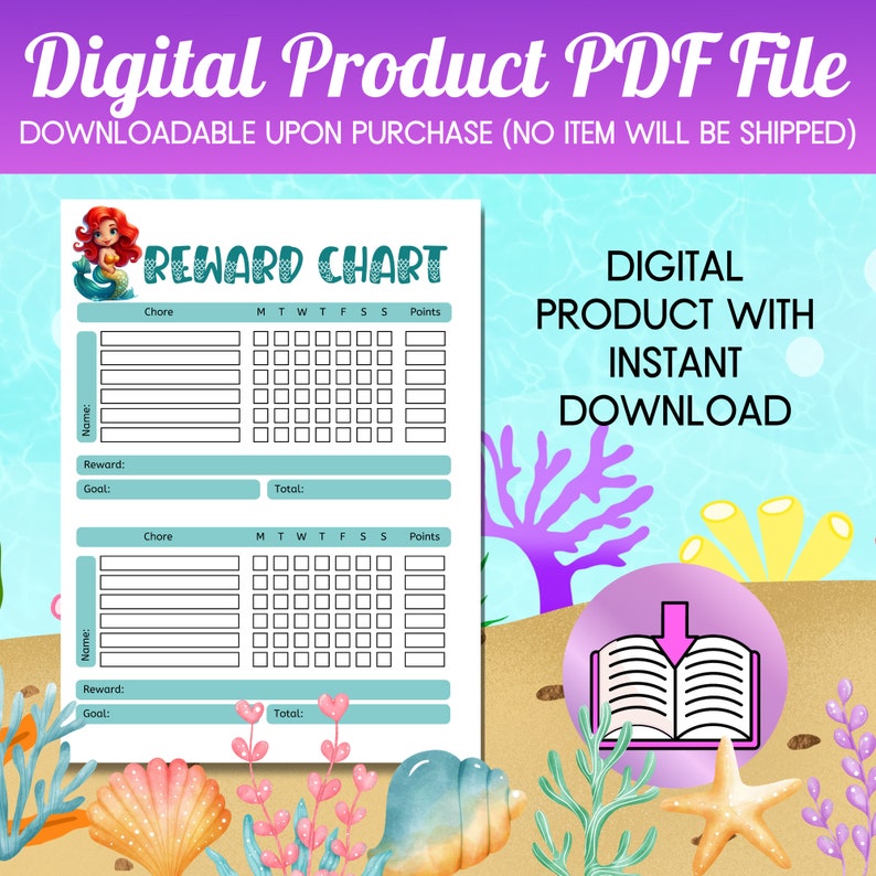 Printable Chore Reward Chart Mermaid Toddler Reward Chart Kids Routine ...