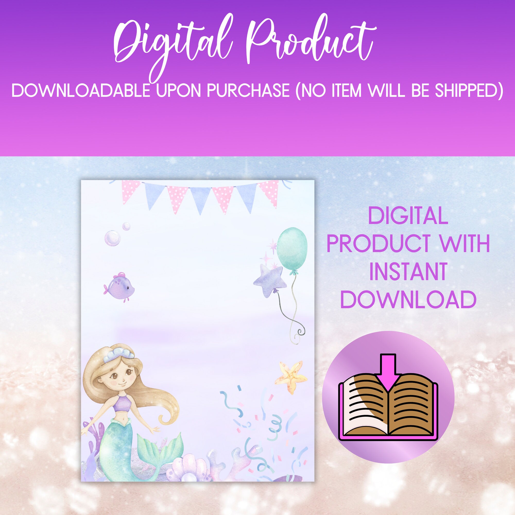 Printable Mermaid Stationery Birthday Stationary Mermaid Stationary ...