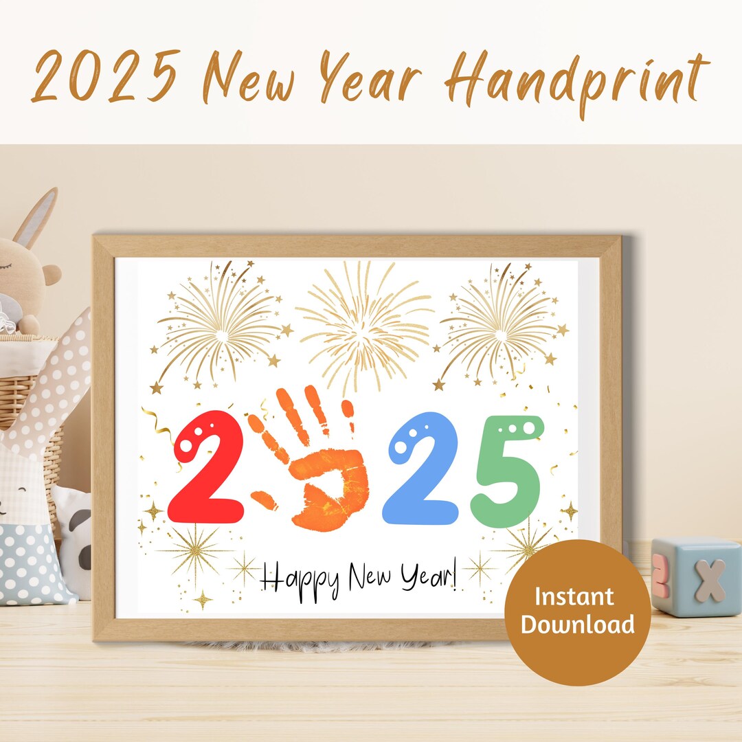 Happy 2025 Handprint Craft Printable Happy New Years Day Fireworks Art ...