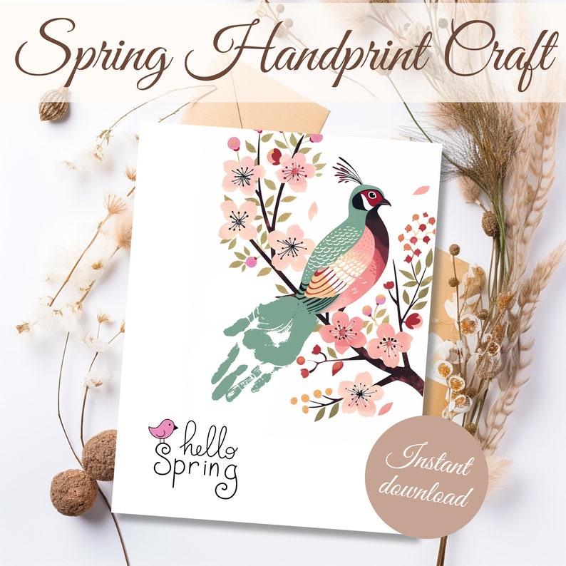 Spring Handprint Craft Art Printable Bird Handprint Tail Springtime ...