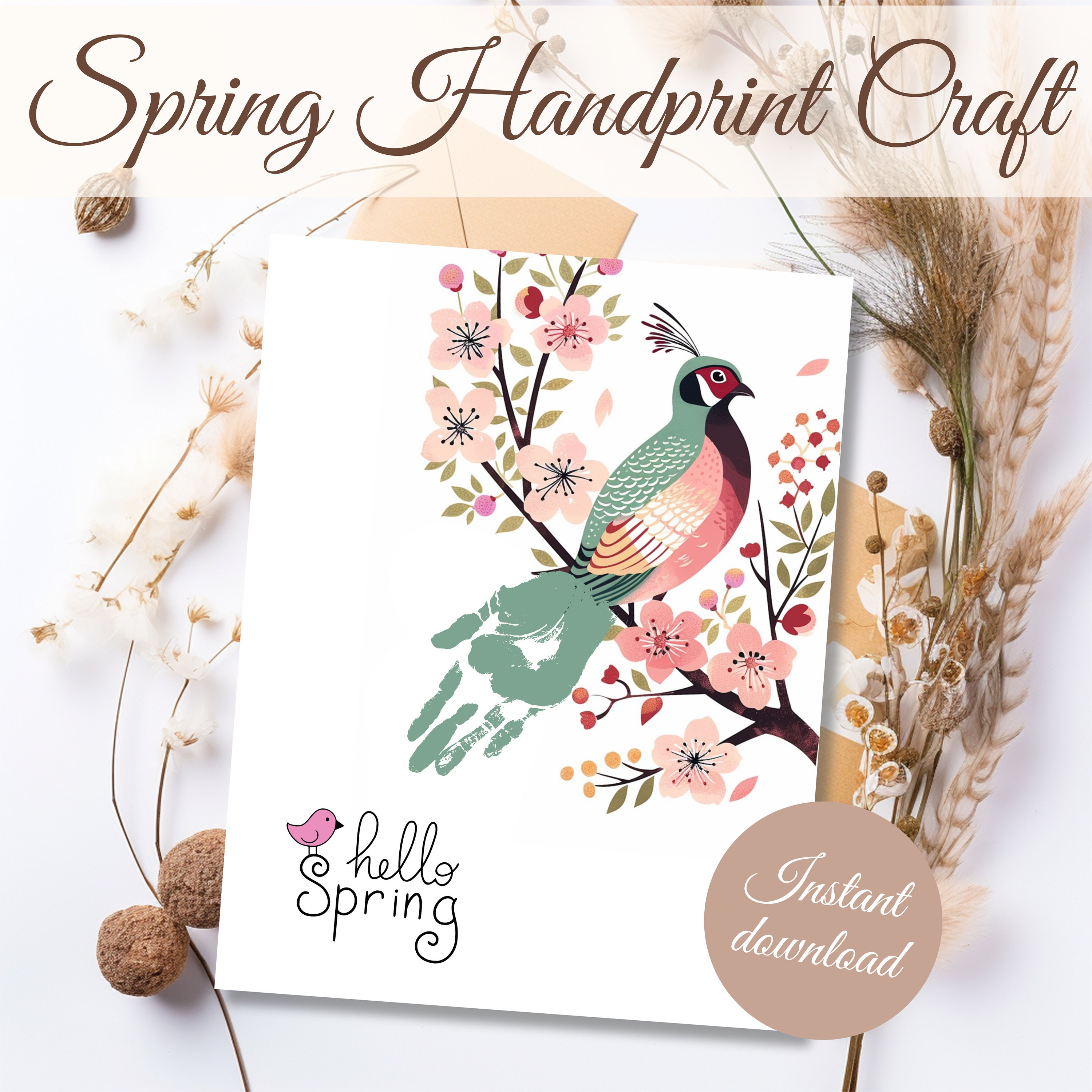 Spring Handprint Craft Art Printable Bird Handprint Tail Springtime ...