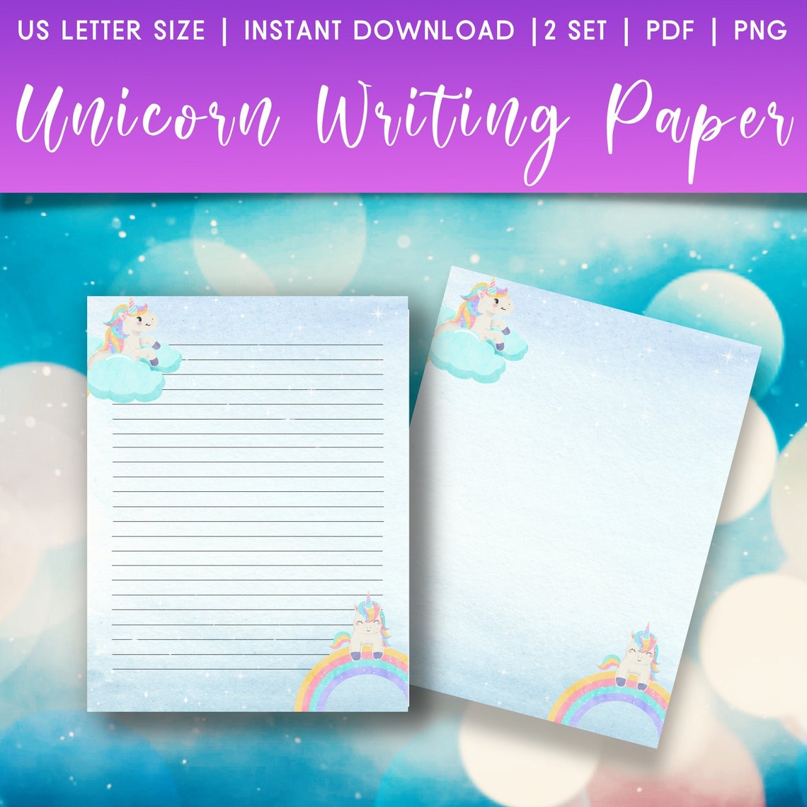 Unicorn Stationary Printable Stationery Set Stationery Paper Writing ...