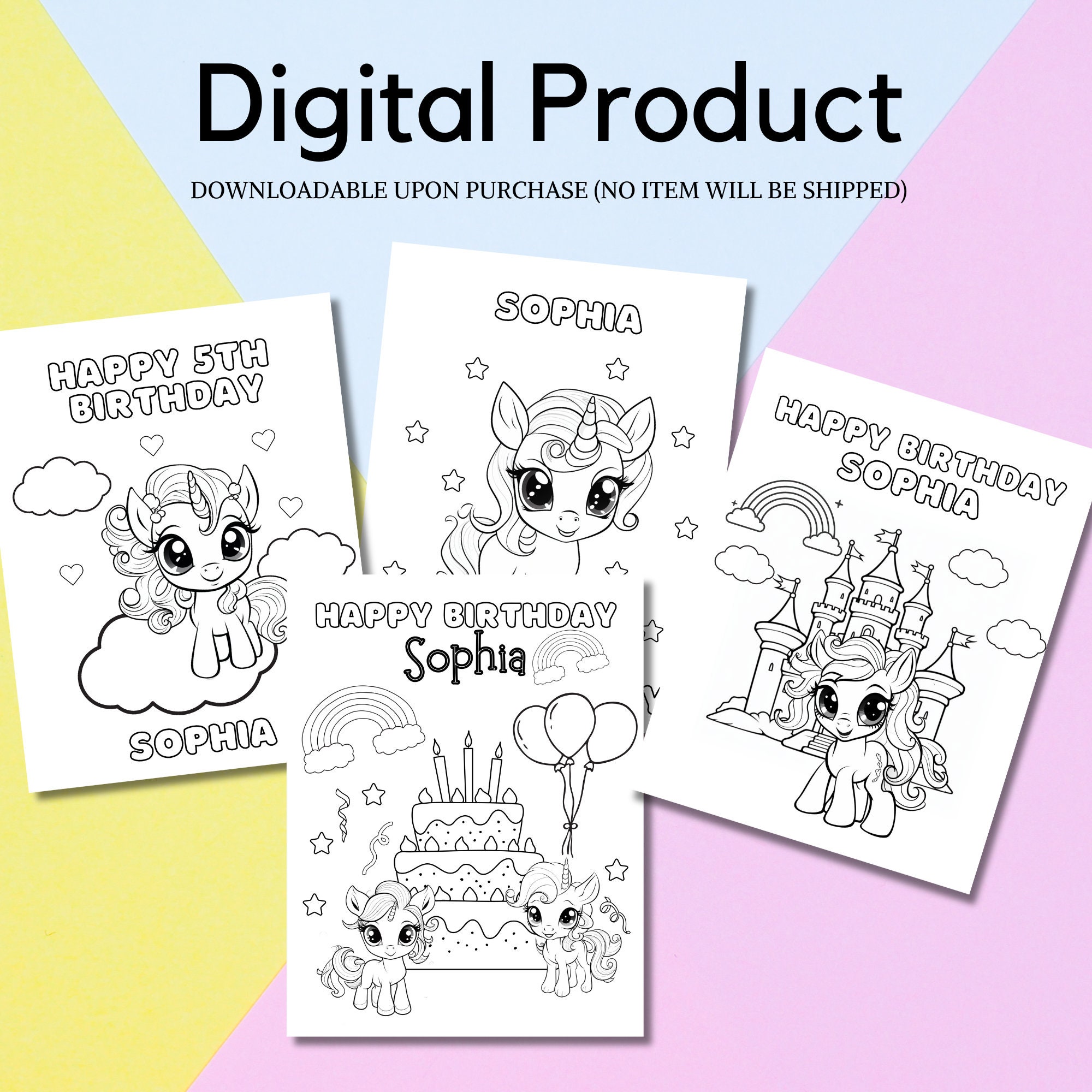 Editable Unicorn Birthday Coloring Pages Unicorn Personalized Birthday ...