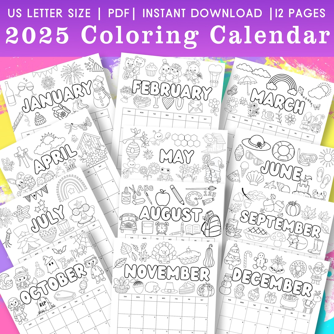 Printable 2025 Coloring Calendar for Kids Elementary Teacher Calendar ...