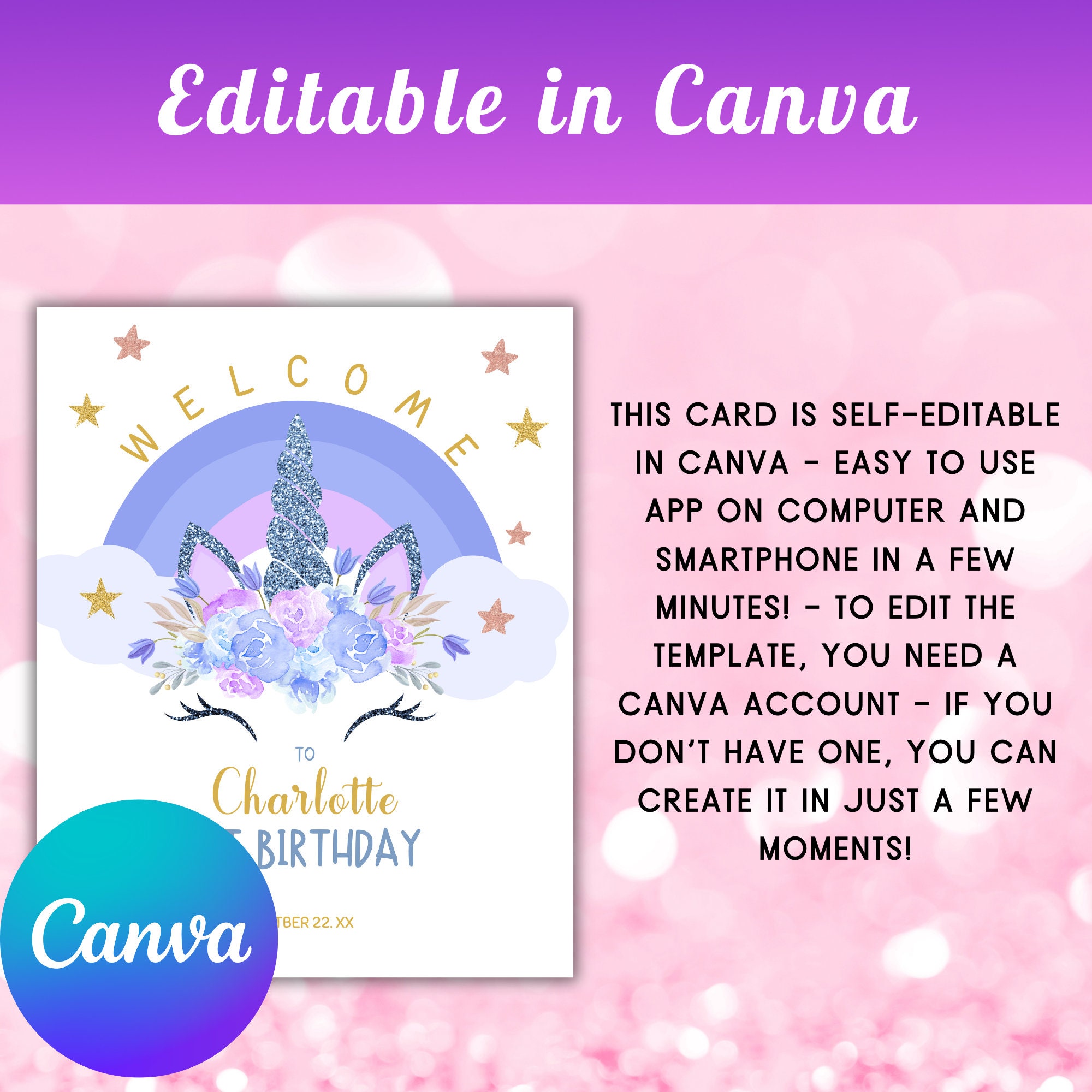 Editable Unicorn Welcome Sign Poster Template Pastel Unicorn - Etsy