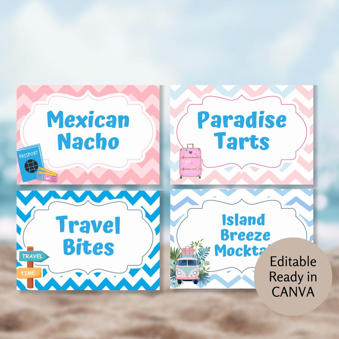 Editable Travel Party Food Label Travel Blank Food Tent Cards Labels ...