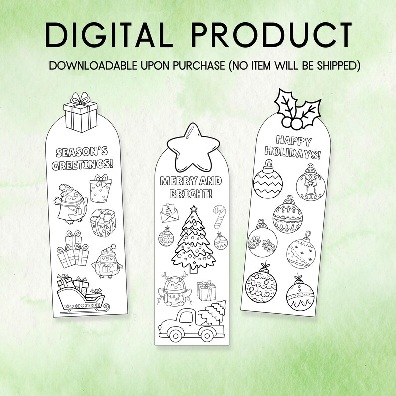 Christmas Coloring Bookmarks for Kids Bookmarks With Christmas Toppers ...