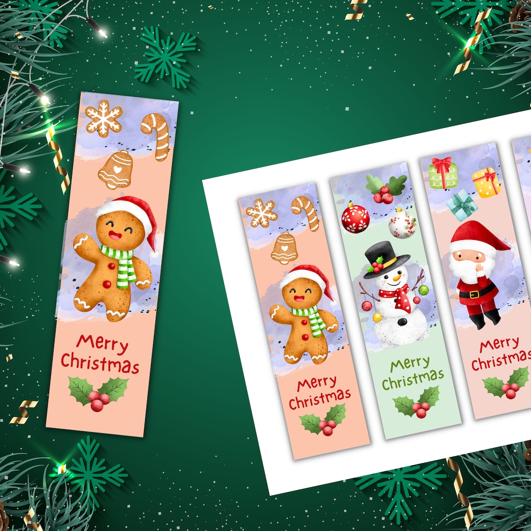 Christmas Bookmark Set Printable Set of 4 Holiday Bookmarks Book Lover ...