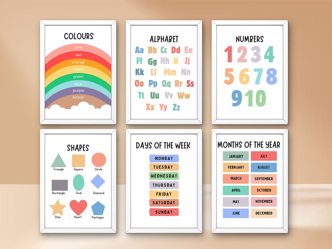 Educational Learning Chart Set 6 for Kids Playroom Homeschool Pre ...