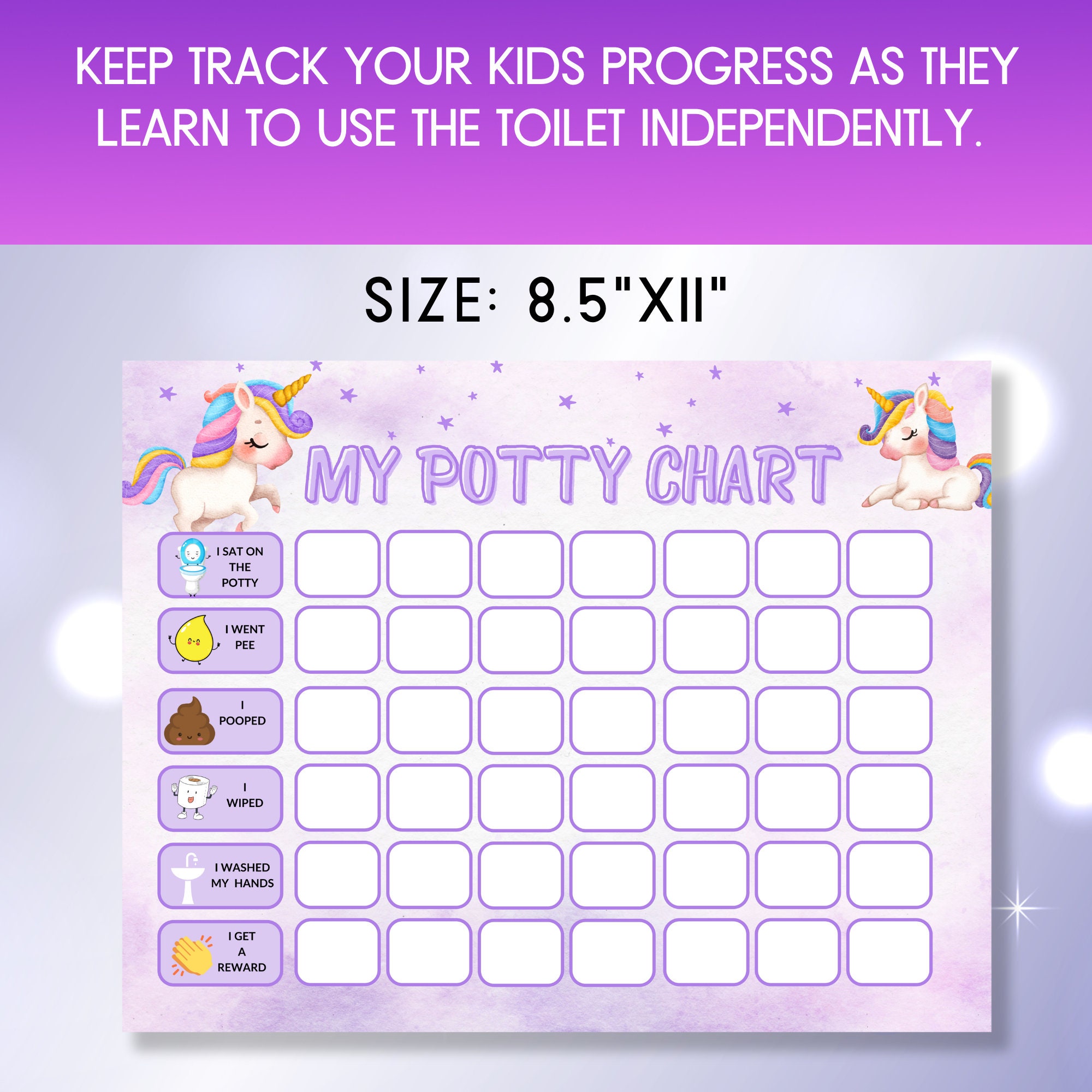 Unicorn Potty Chart for Girls Toilet Training Chart Kids Potty Chart ...