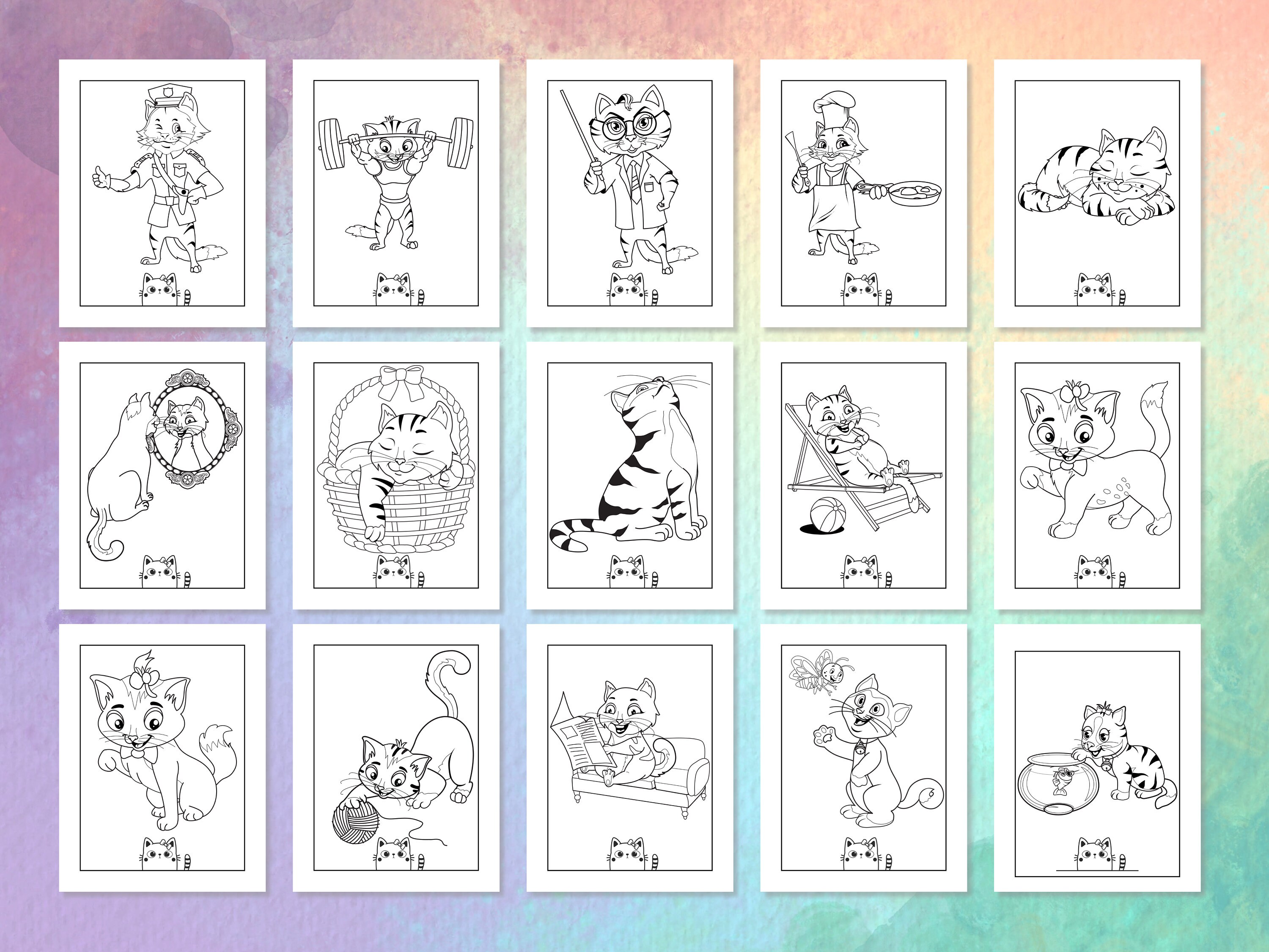 Printable Cat Coloring Pages 30 Funny Fantasy Cats Like People Kids ...