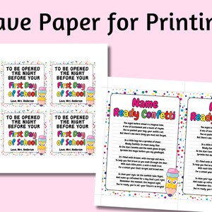 Editable Ready Confetti First Day of School Printable Poem Night Before ...