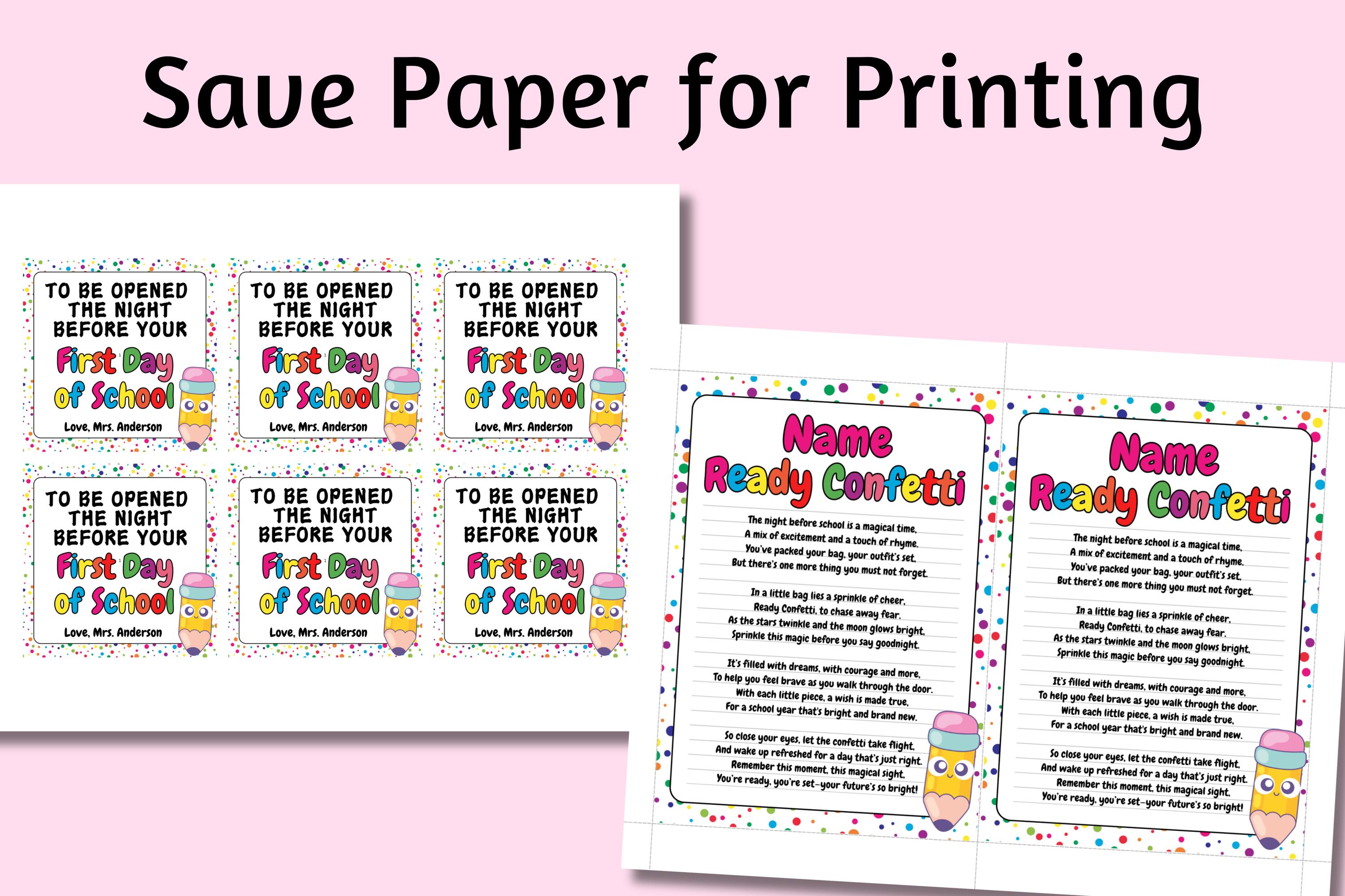 Editable Ready Confetti First Day of School Printable Poem Night Before ...