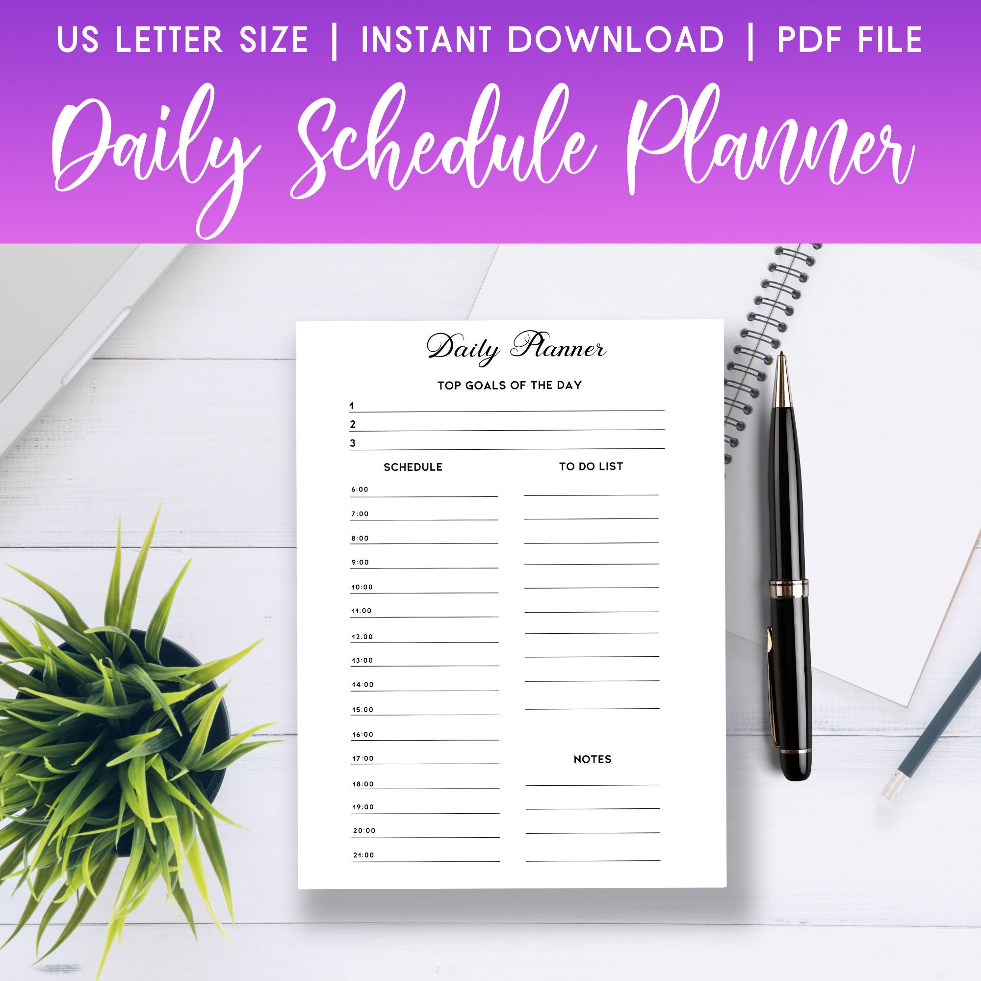 Daily Schedule Productivity Planner to Do List Planner Daily Planner ...
