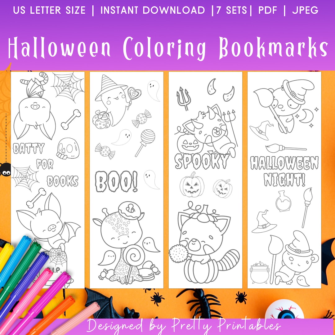 Halloween Coloring Bookmarks for Kids Set of 8 Halloween Bookmarks ...