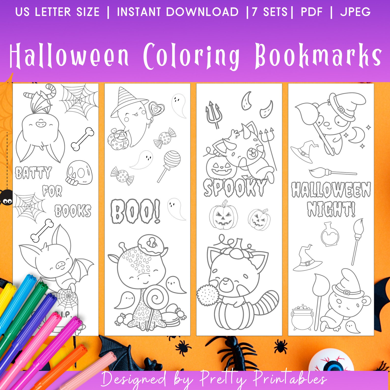 Halloween Coloring Bookmarks for Kids Set of 8 Halloween Bookmarks ...