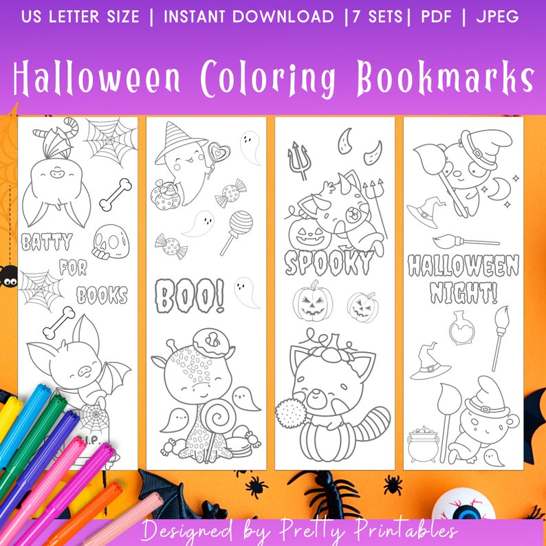 Halloween Coloring Bookmarks for Kids Set of 8 Halloween Bookmarks ...