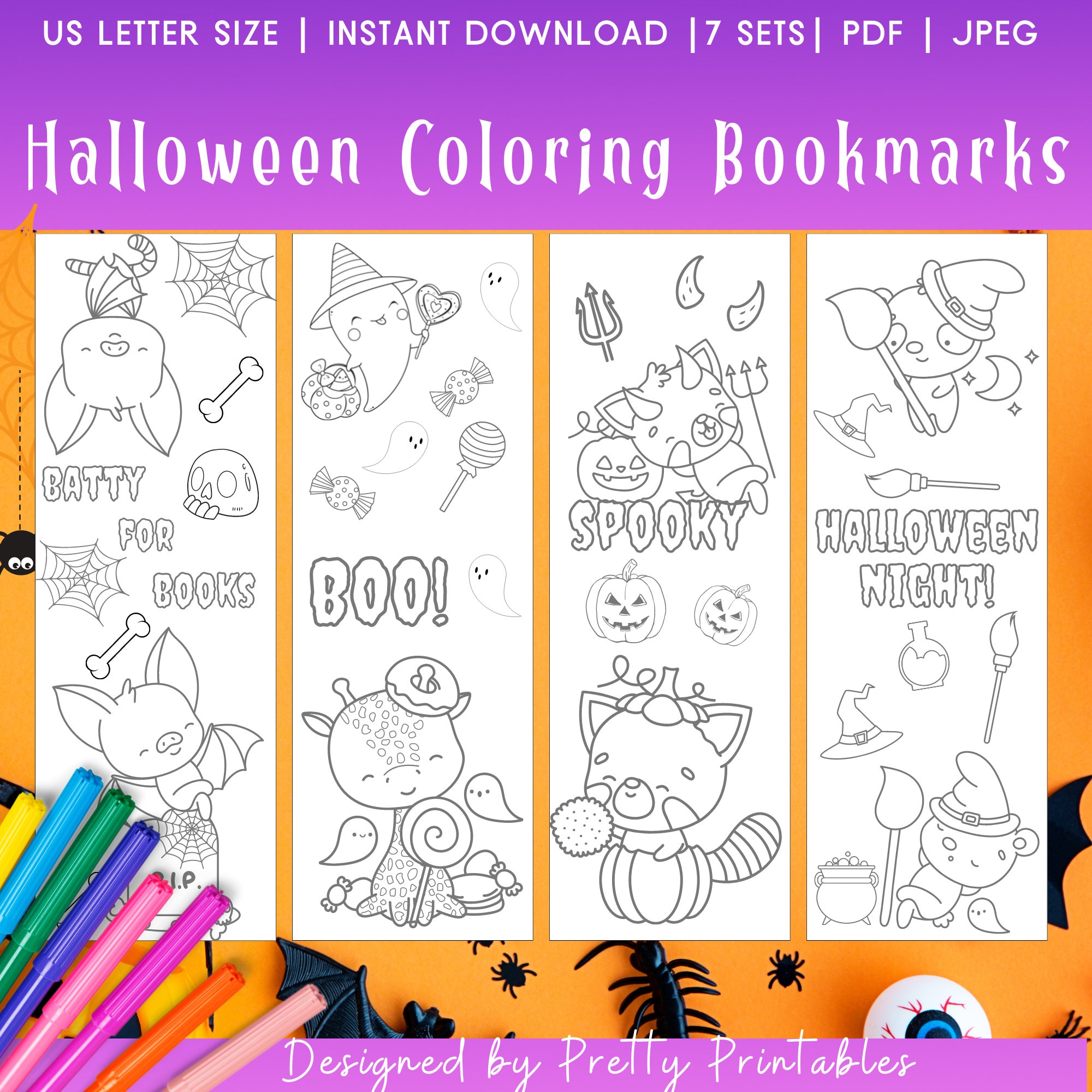 Halloween Coloring Bookmarks for Kids Set of 8 Halloween Bookmarks ...