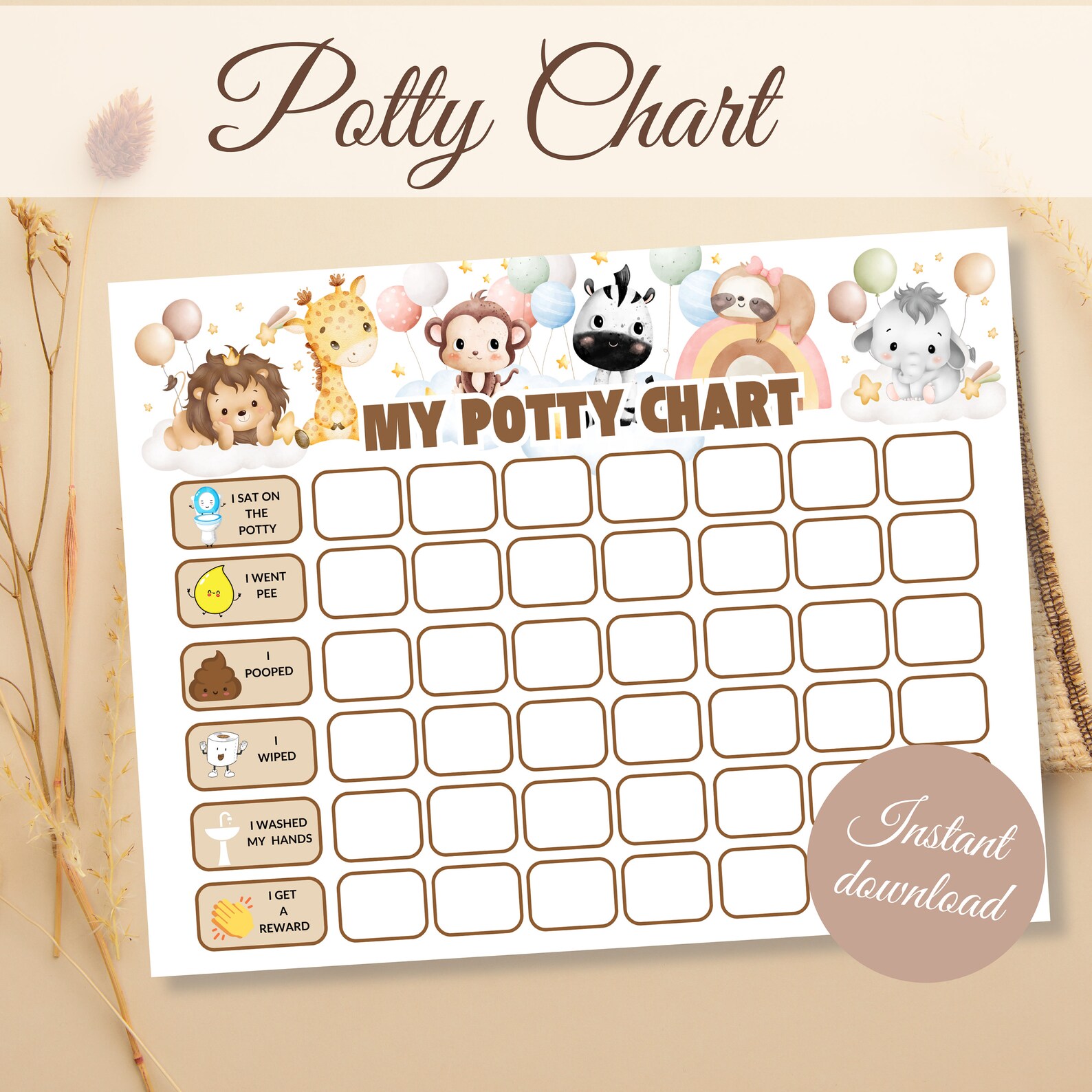 Jungle Animals Potty Chart for Girls Toilet Training Chart Kids Potty ...
