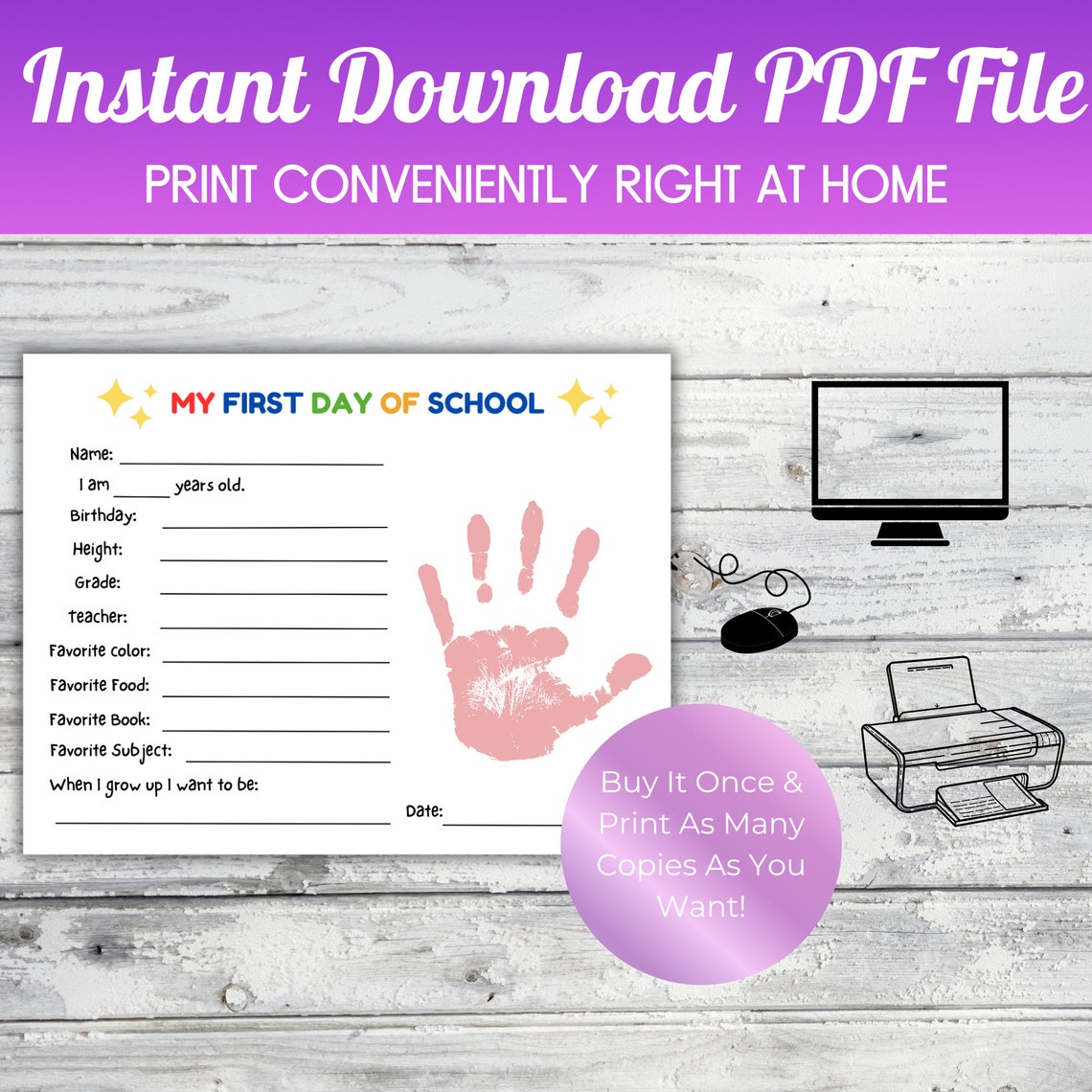 First Day of School Handprint Art All About Me Preschool First - Etsy