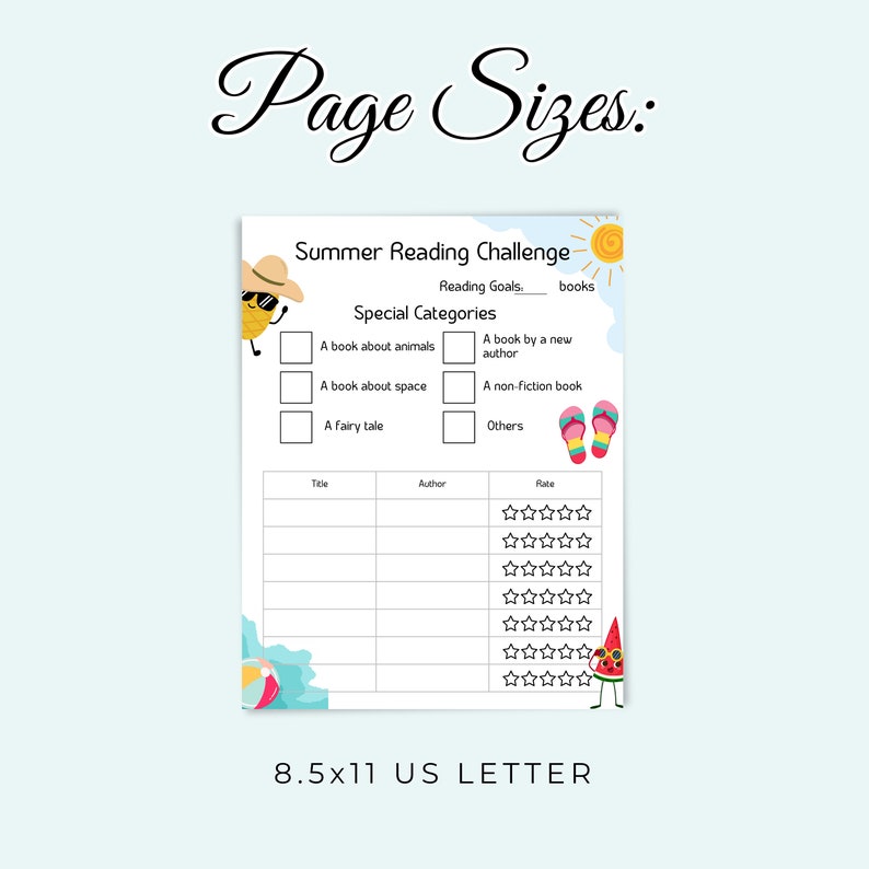 Summer Reading Challenge for Kids Fun Easy Tracker Log Primary Grades ...