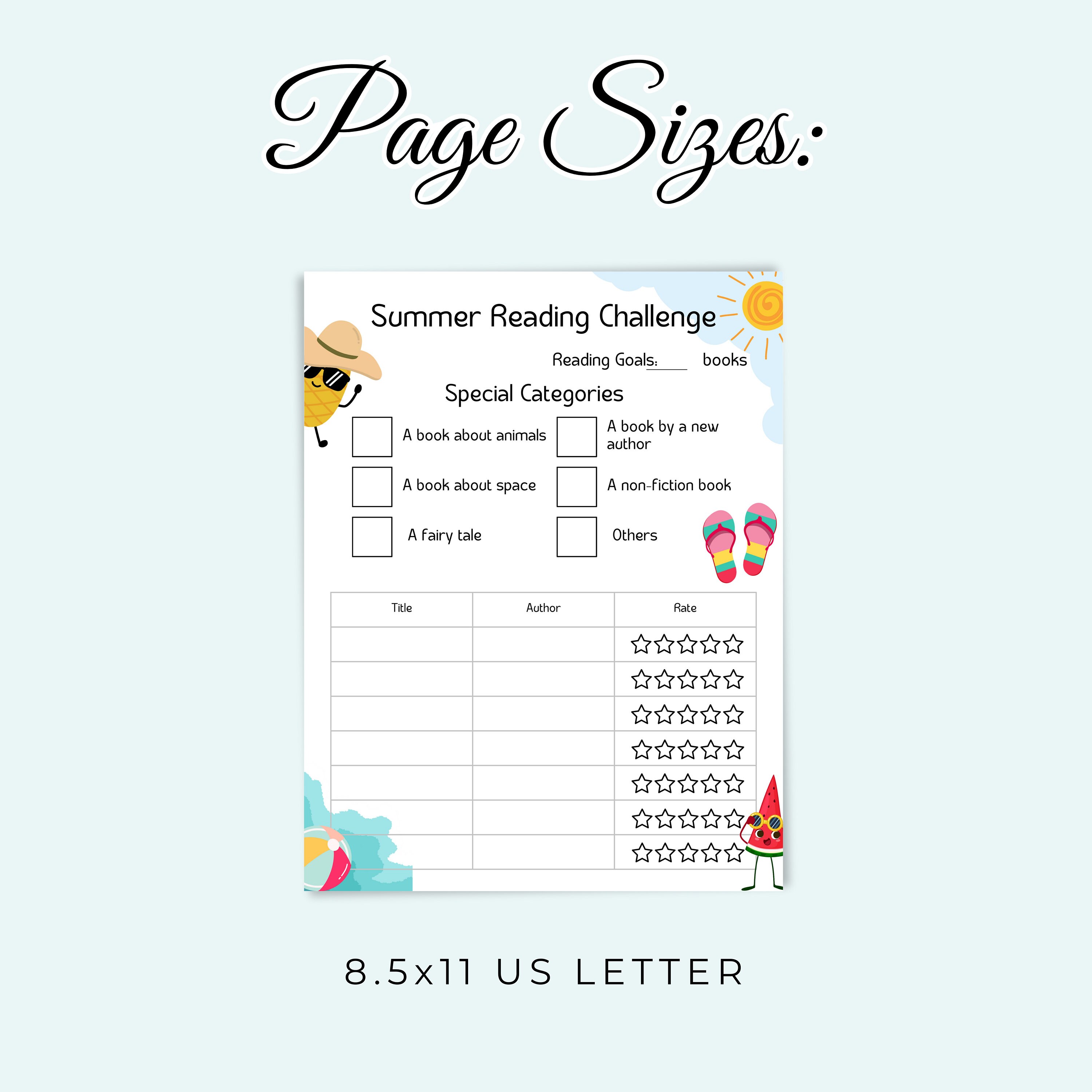 Summer Reading Challenge for Kids Fun Easy Tracker Log Primary Grades ...