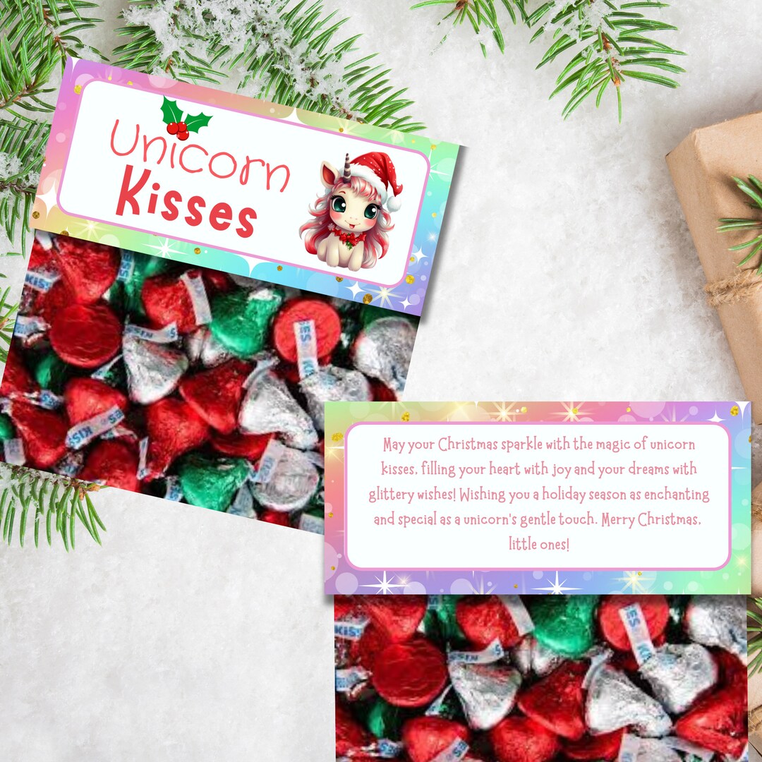Unicorn Kisses Treat Bag Christmas Toppers Printable Christmas Gift ...