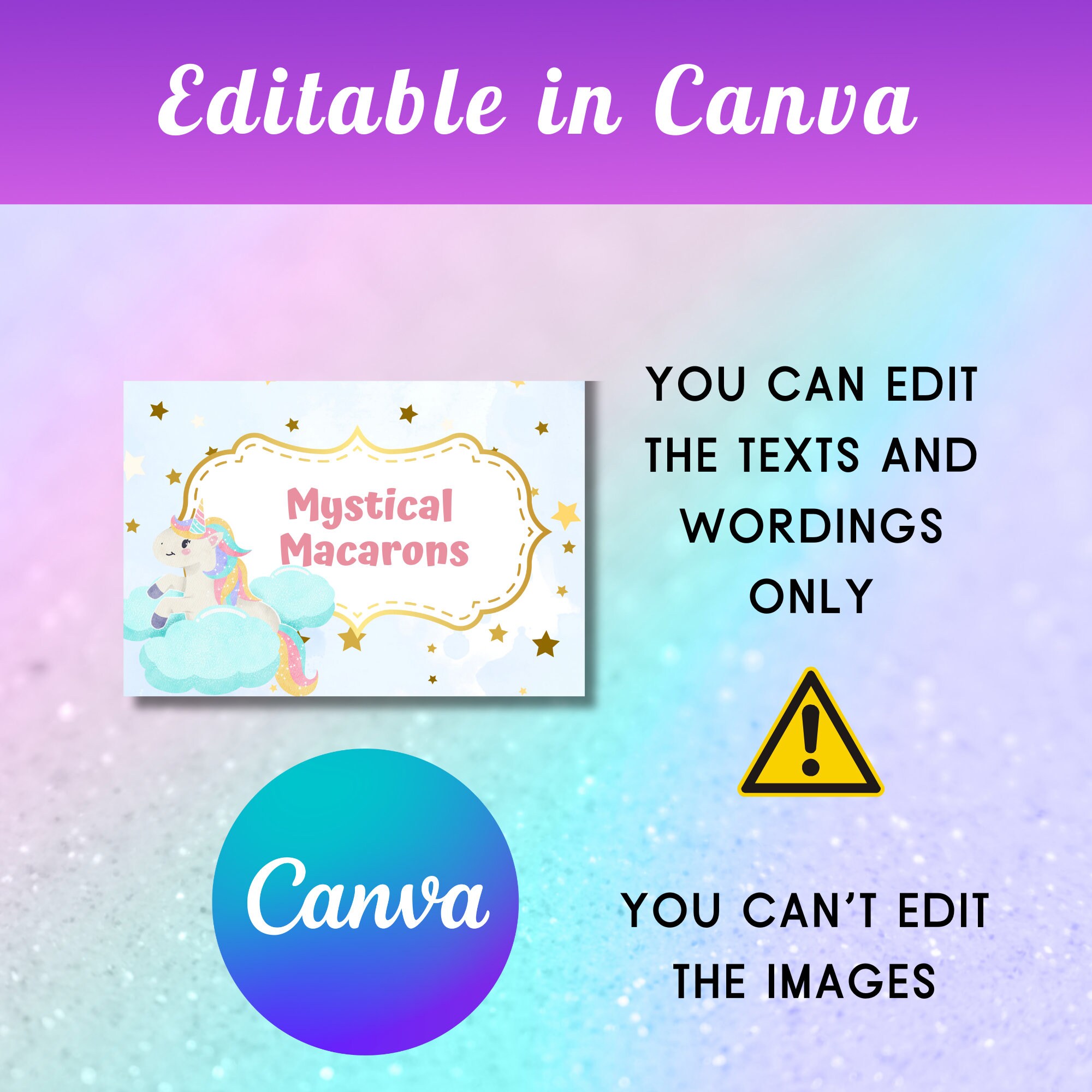 Editable Unicorn Food Label Card Template Buffet Card Template Unicorn ...